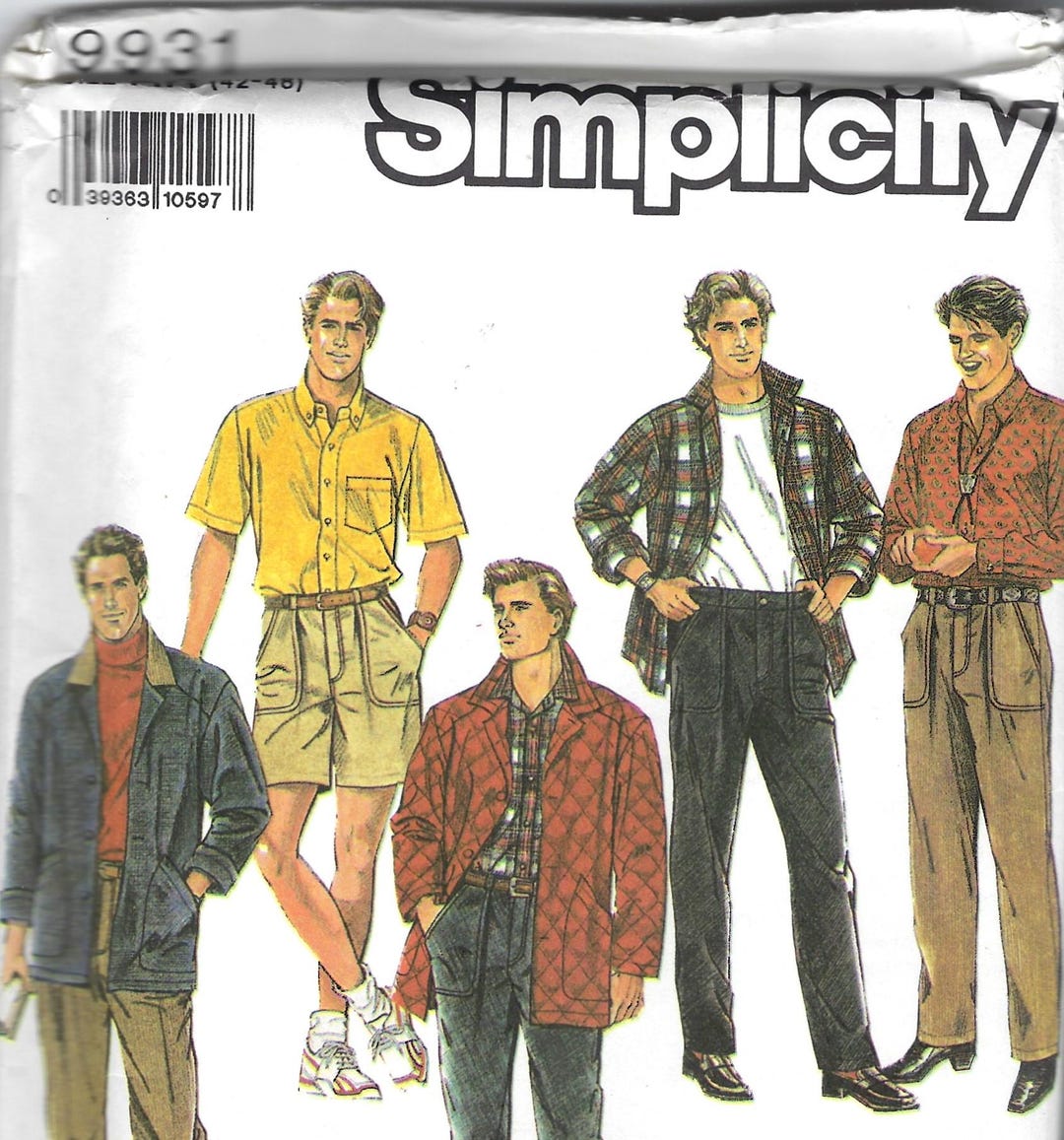 Simplicity 9931 Uncut Mens Unlined Jacket Pants Shorts Shirt Sewing ...