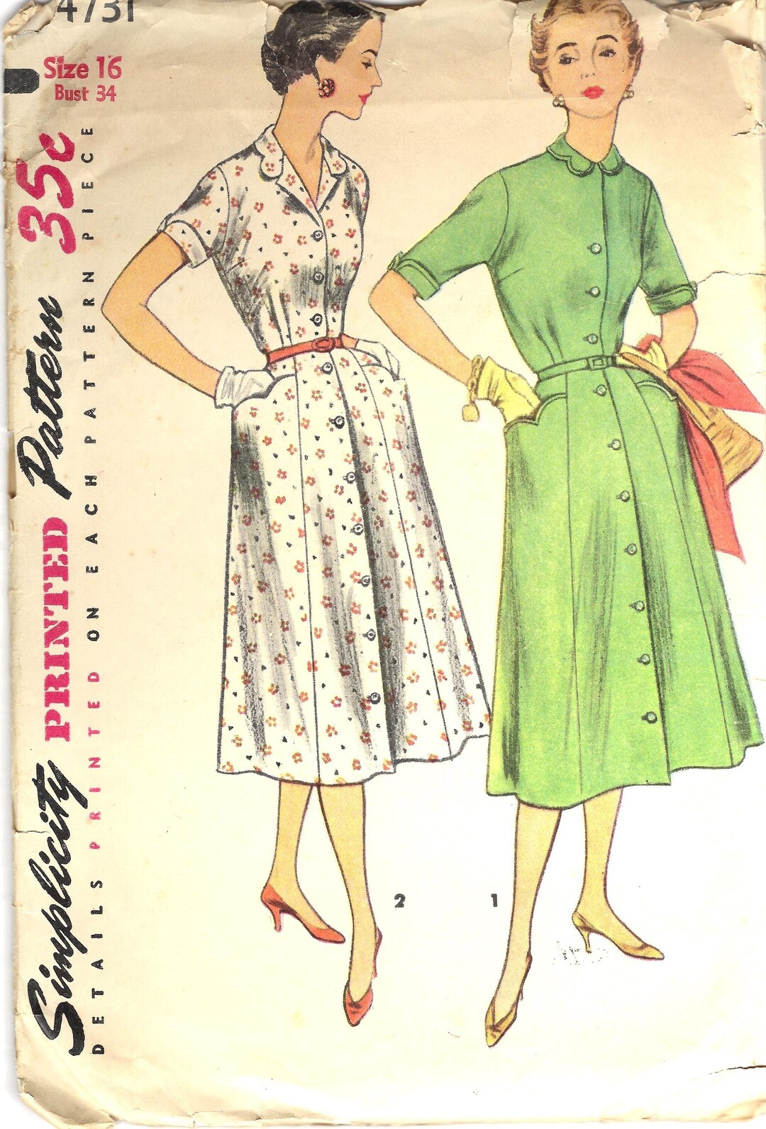 50s Simplicity 4731 Dress Sewing Pattern, Size 16 Bust 34 - Etsy