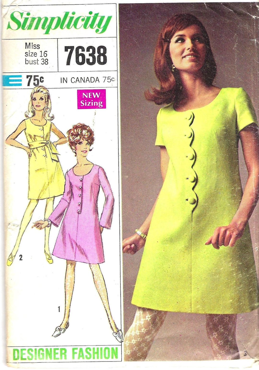 Vintage 1960's Simplicity 7638 Dress & Sash Sewing Pattern - Etsy