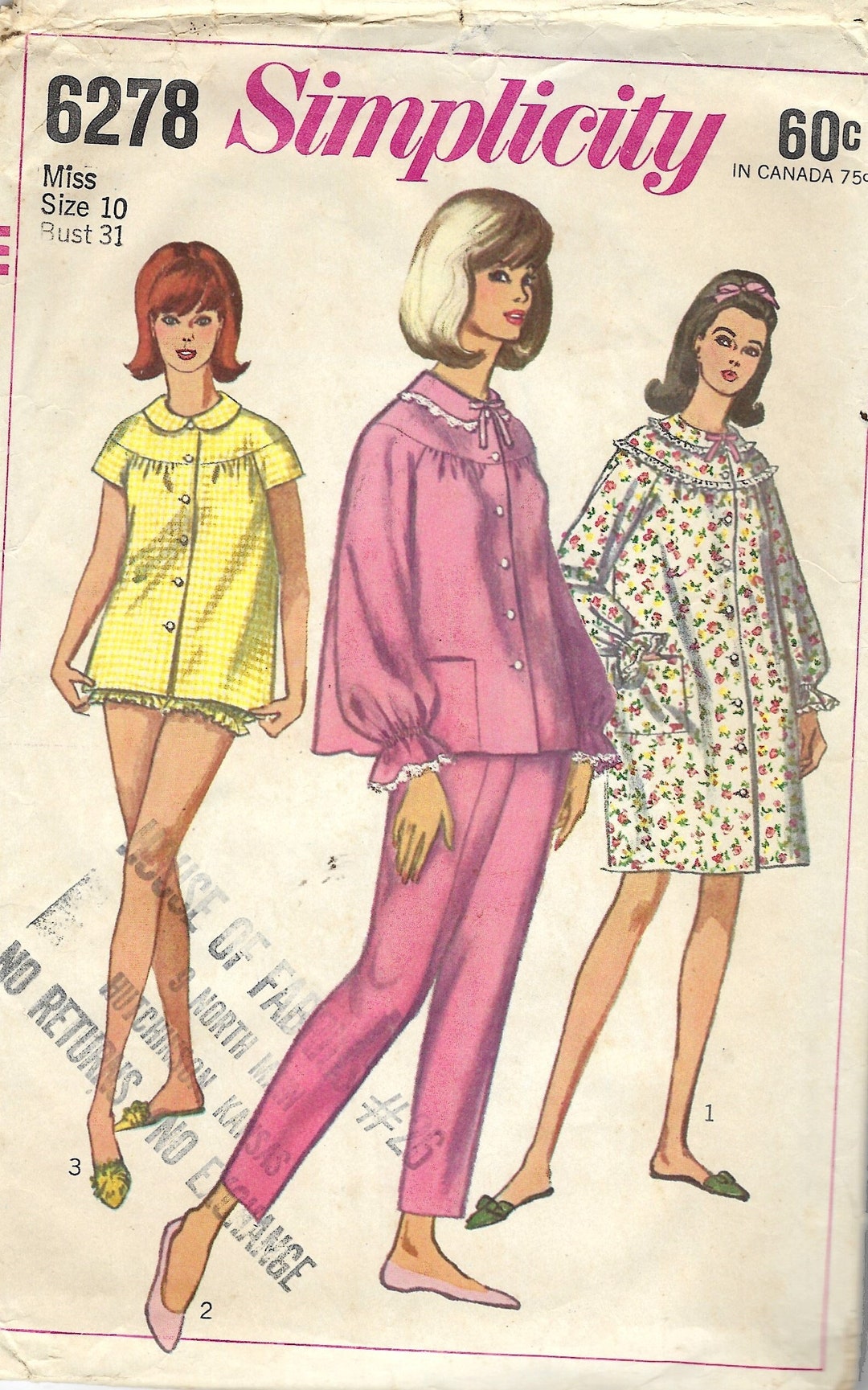 Simplicity 6278 Nightgown or Pajamas Sewing Pattern - Etsy