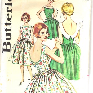 1960s Full-skirted Dress, Sleeveless Dress, Deeply Scooped Back ...