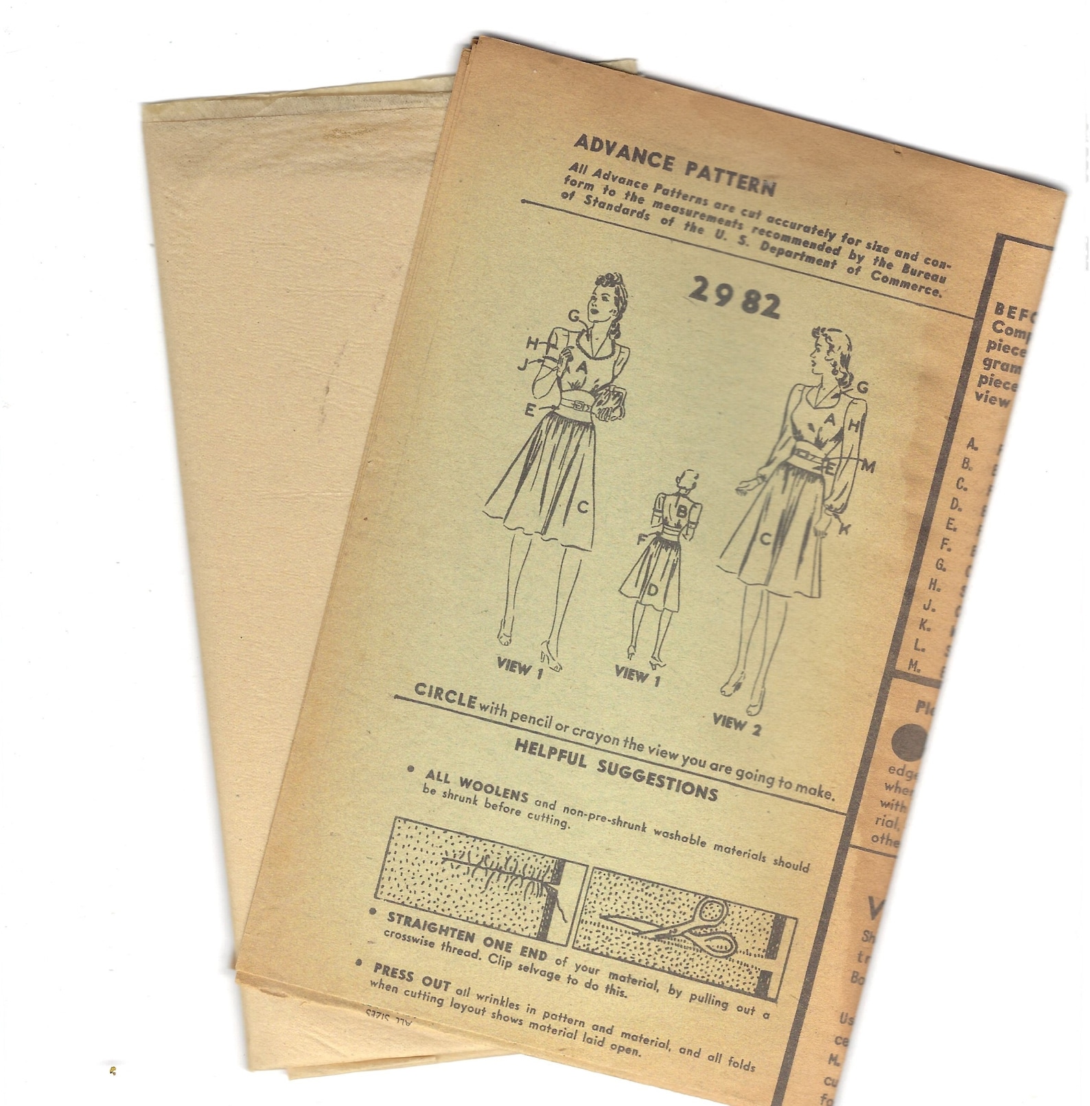1940's Advance 2982 One Piece Dress Sewing Pattern, Bust 30 UNCUT - Etsy