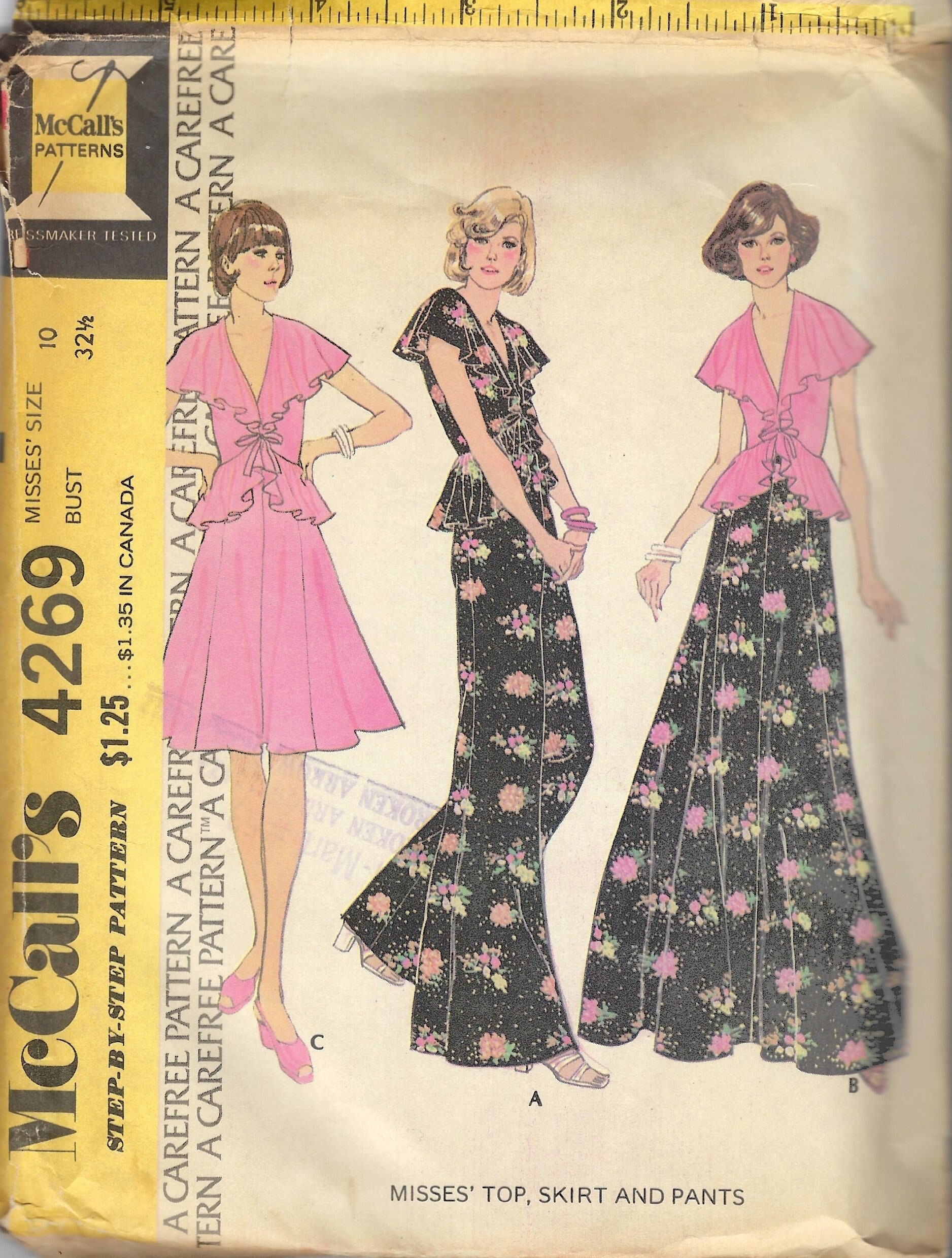 70s Mccall's 4269 Misses Top, Skirt and Pallazzo Pants Vintage Sewing ...