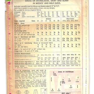 1970s Simplicity 8844 Misses' One-piece Dress, Overblouse, Skirt, Scarf ...