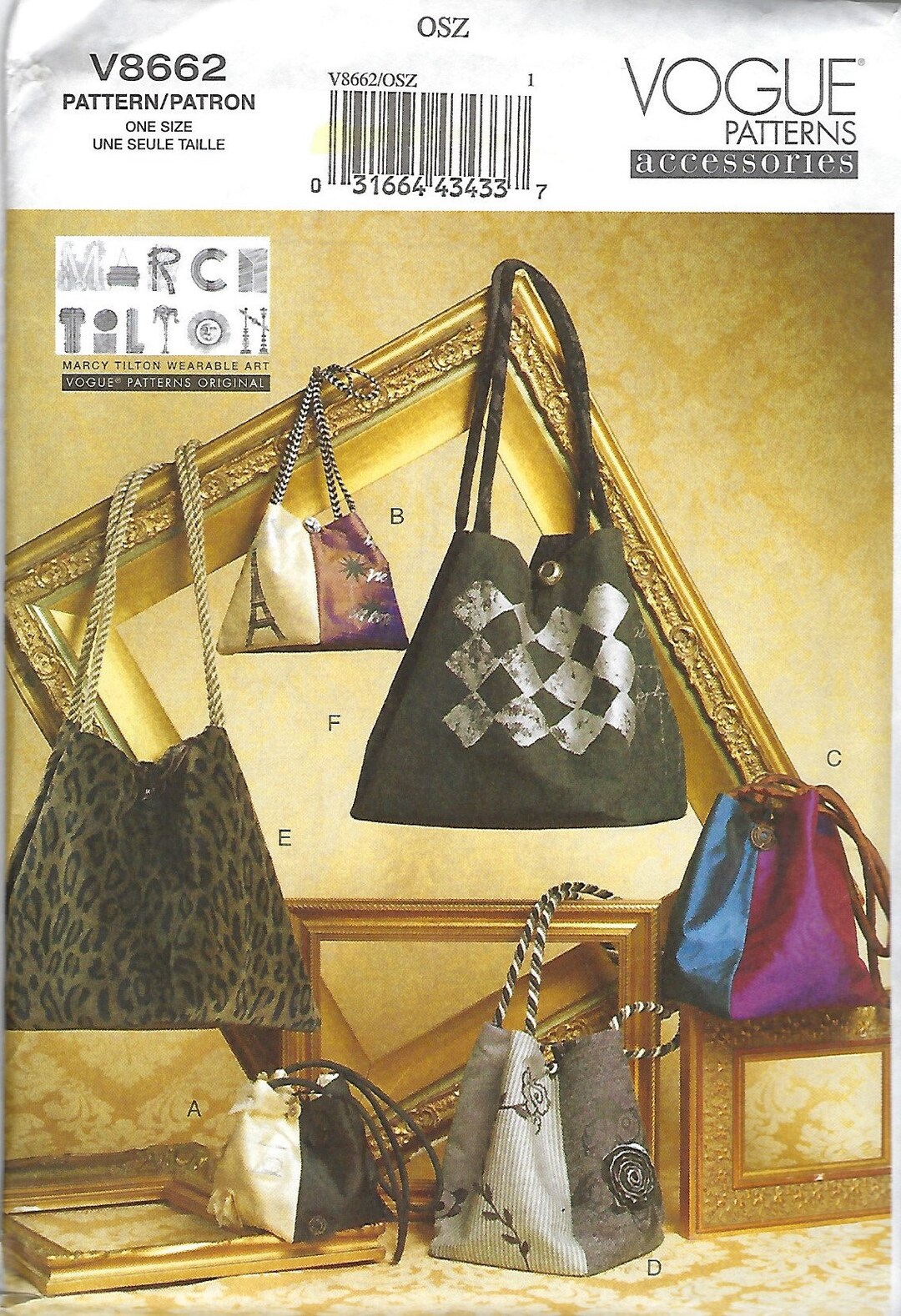 Vogue V8662 6 Lined Bags Sewing Pattern, One Size UNCUT - Etsy