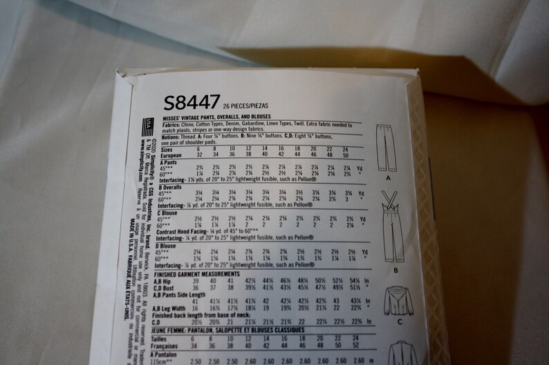 Simplicity S8447 40s Overalls Pattern Blouses Pants UNCUT - Etsy