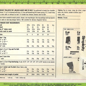 Simplicity 8739 Misses' Pullover Top, Unlined Jacket, and Tie Belt ...