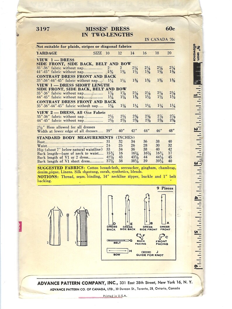 1960's Sew-easy Dress Pattern Advance 3197 Size 14 Bust - Etsy
