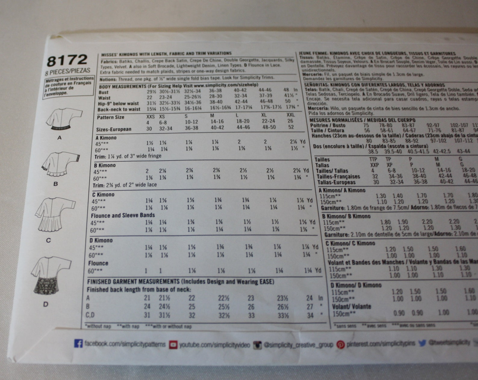 Simplicity 8172 Misses' Kimonos Sewing Pattern UNCUT | Etsy