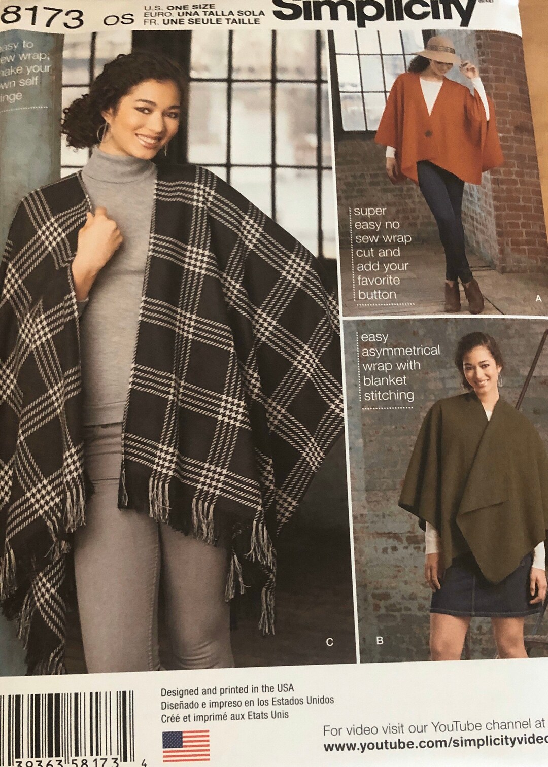 Simplicity 8173 Easy to Sew Poncho Wrap Sewing Pattern, One Size, Uncut ...