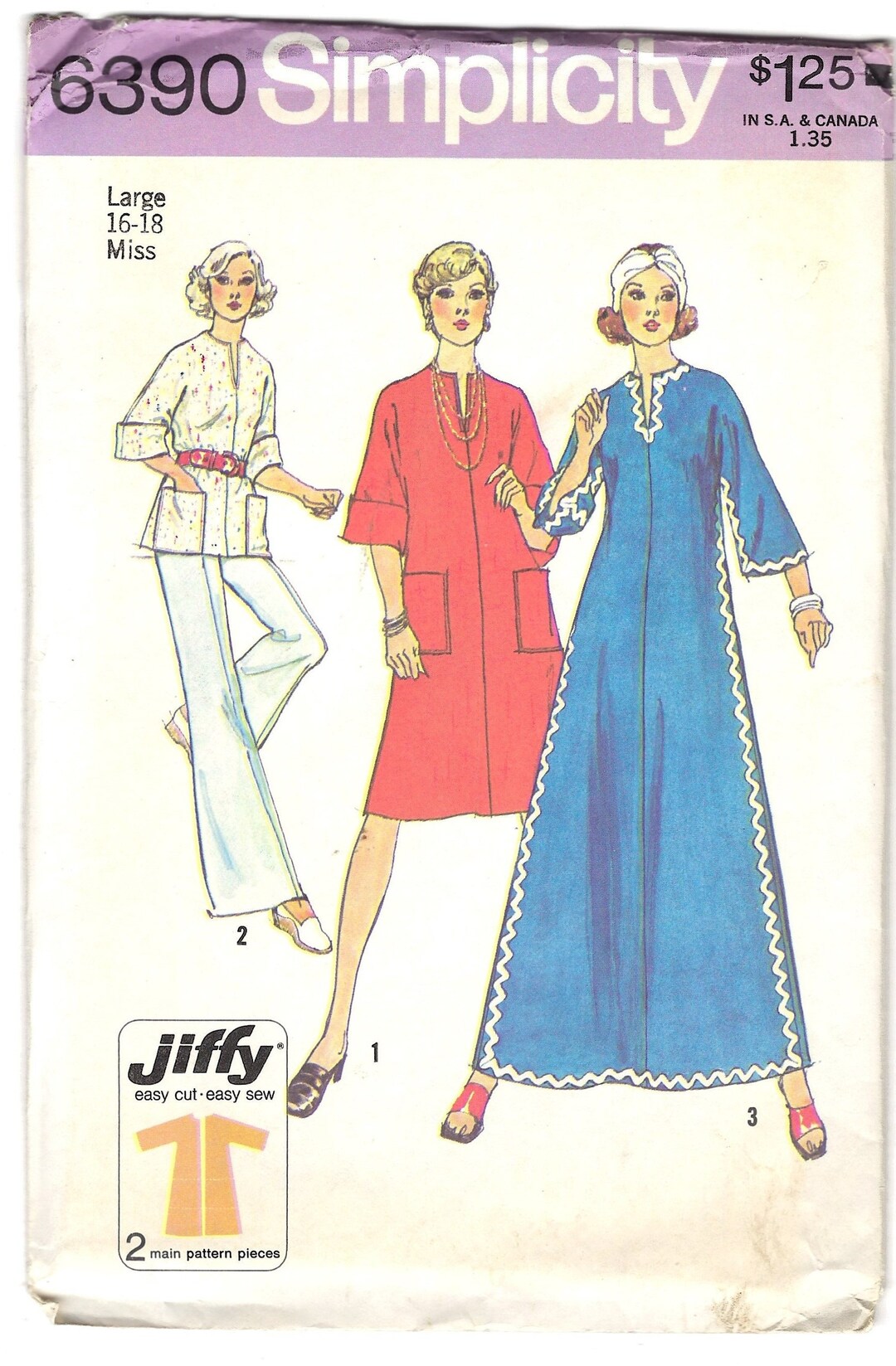 70s Simplicity 6390 Sewing Pattern, Pullover Caftan, Two Lengths, Size ...