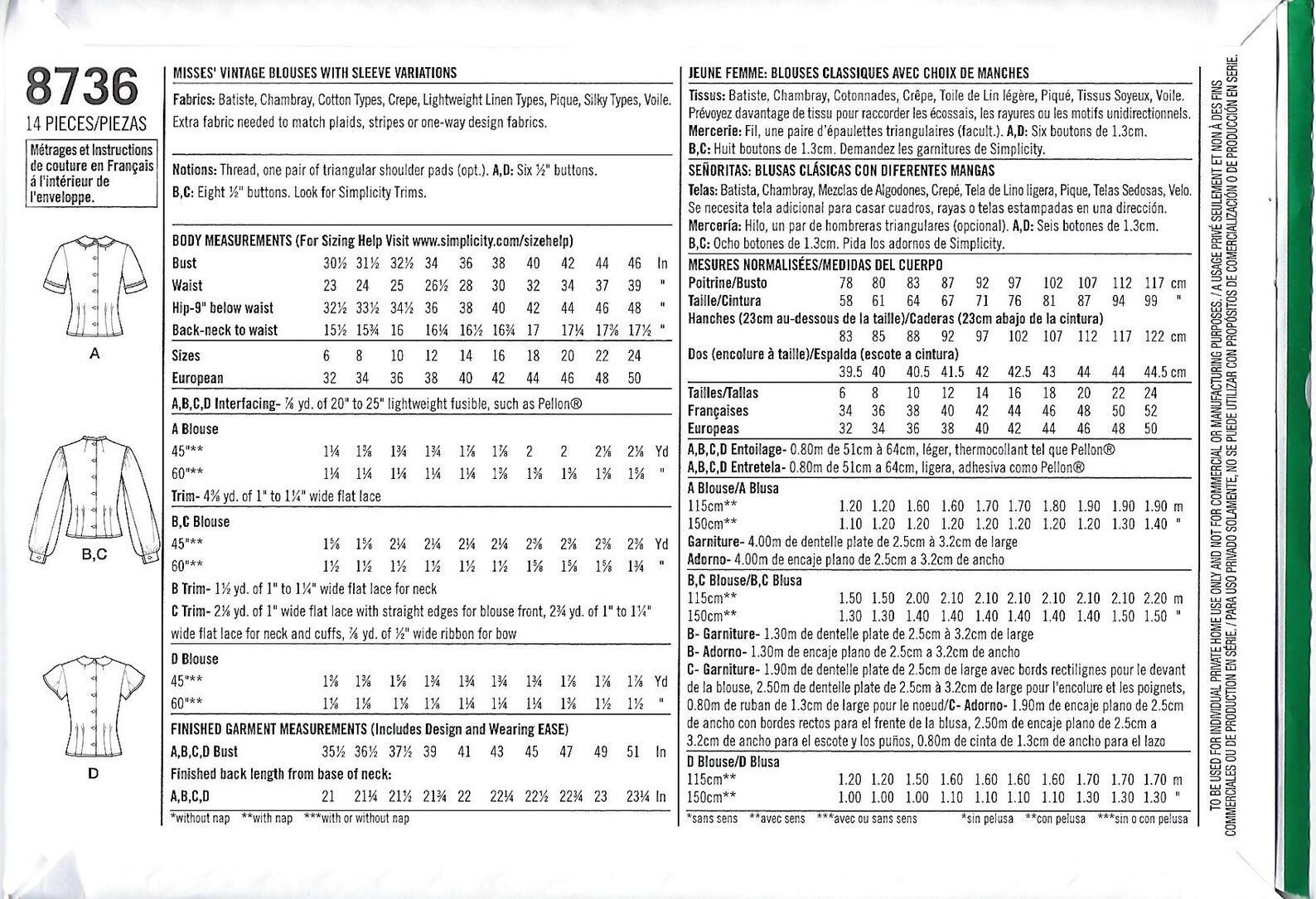 Simplicity 8736 40s Retro Blouses Sewing Pattern UNCUT - Etsy