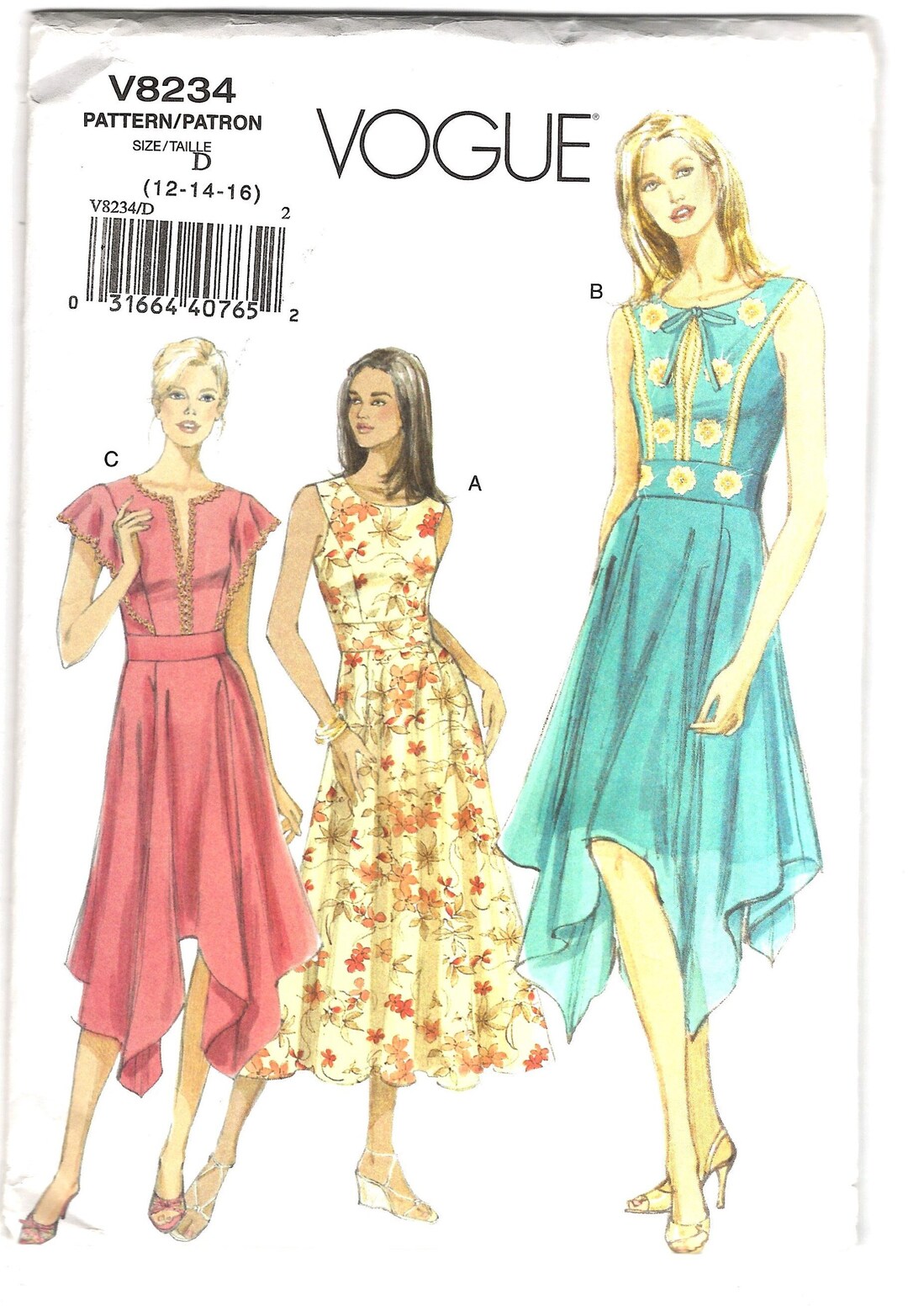Vogue V8234 Dress Sewing Pattern Hem Sleeve Variations Bust - Etsy