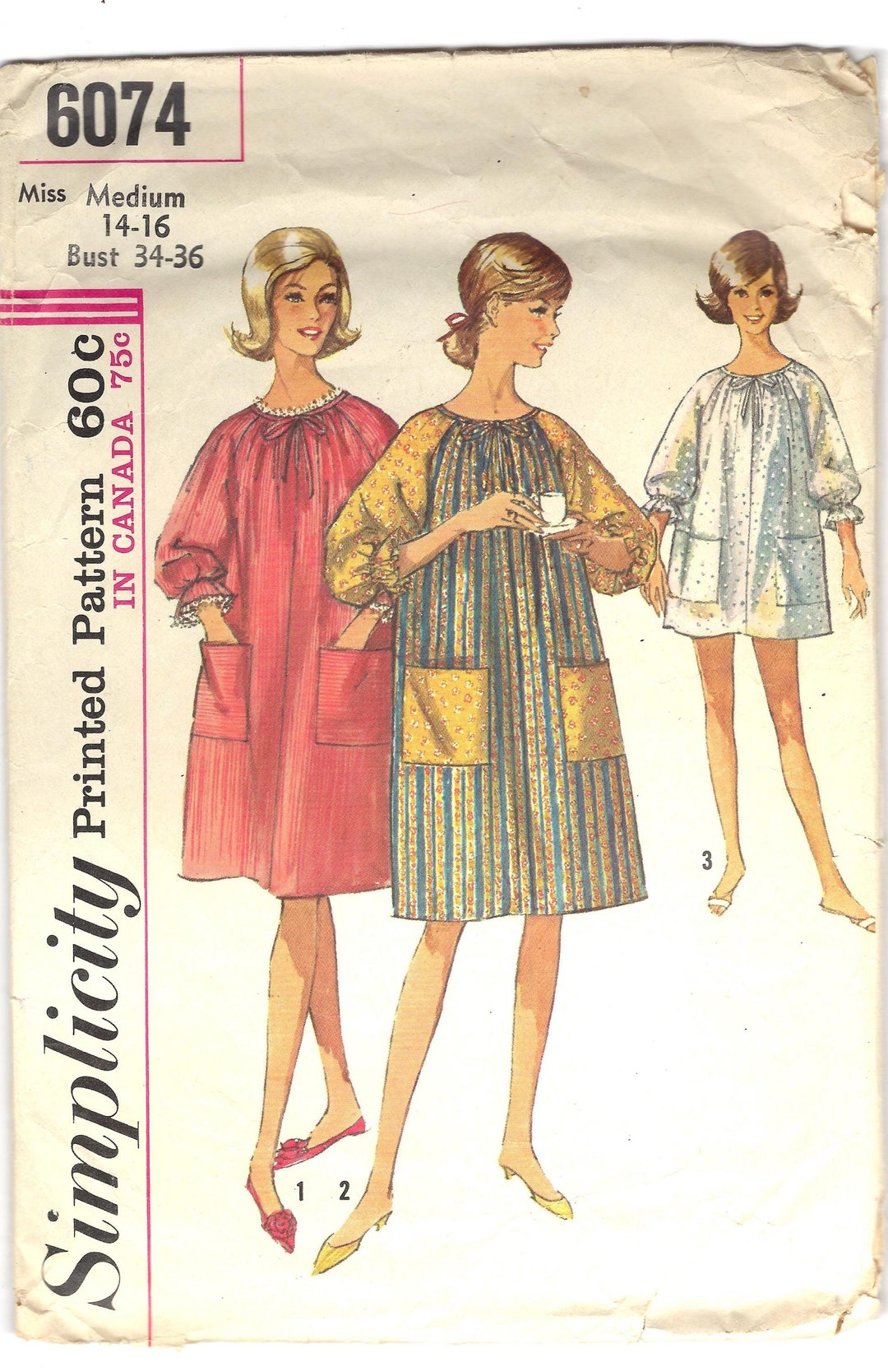 Vintage 60s Muu Muu Sewing Pattern: Simplicity 6074, Bust 34-36 - Etsy