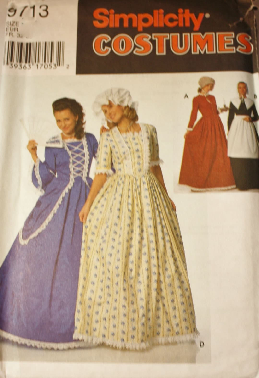 Costume Sewing Pattern Simplicity 9713 Misses Victorian Puritan Dress ...