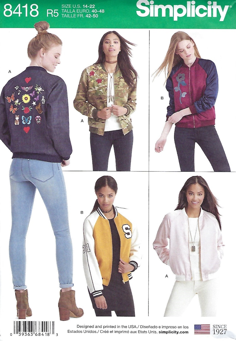 Simplicity 8418 Womens Lined Bomber Jacket Sewing Pattern | Etsy