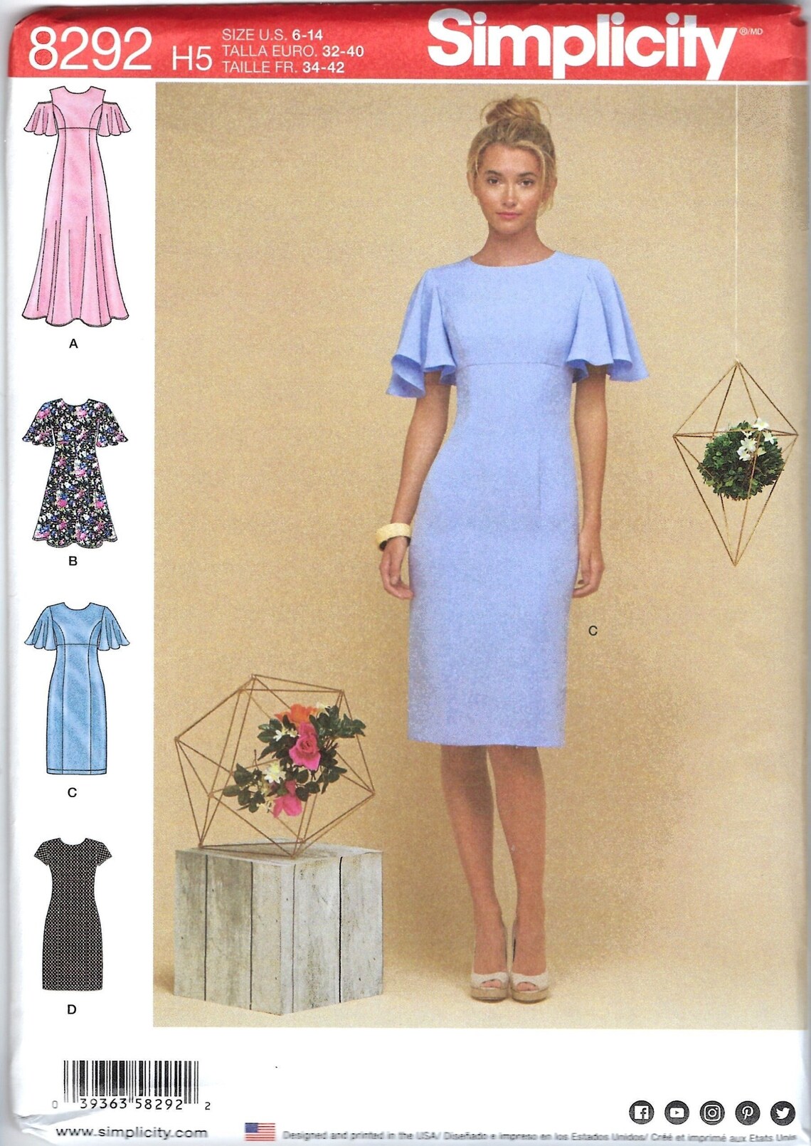 Misses' Dress With Flutter Sleeves Simplicity 8292 - Etsy