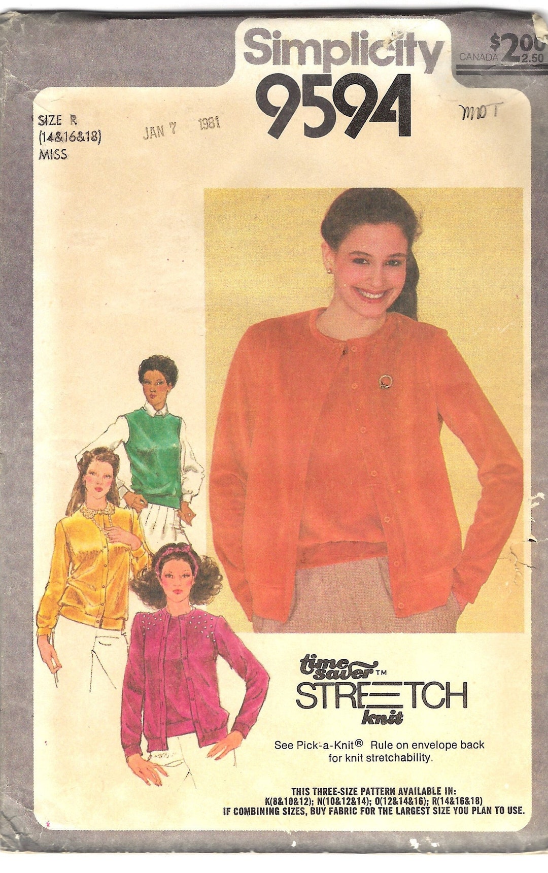 1980s Twin Sweater Set Sewing Pattern: Simplicity 9594, Size 14-18 ...