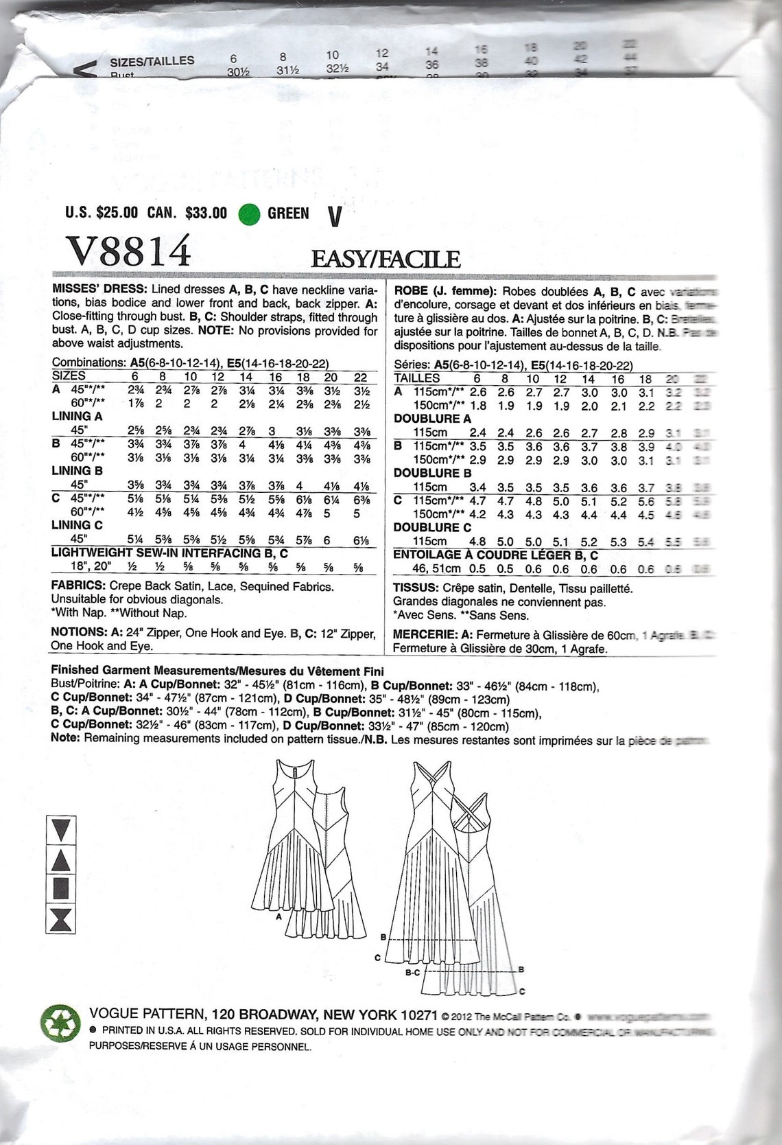 VOGUE V8814 Strappy Dress Sewing Pattern, Uncut - Etsy