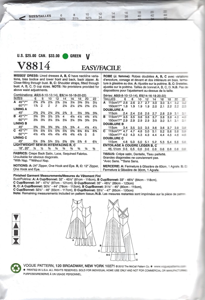 VOGUE V8814 Strappy Dress Sewing Pattern Uncut - Etsy
