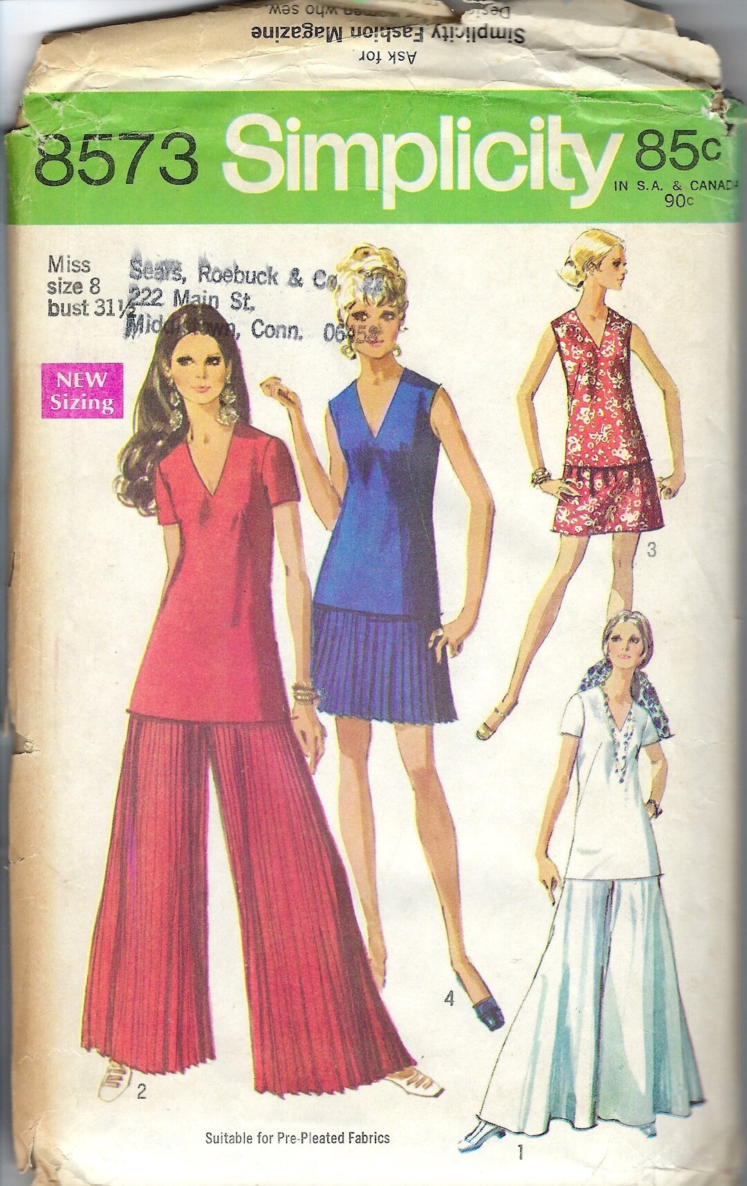 70s Simplicity 8573 Palazzo Pants, Mini Skirt and Top, Size 8 Bust 31.5 ...
