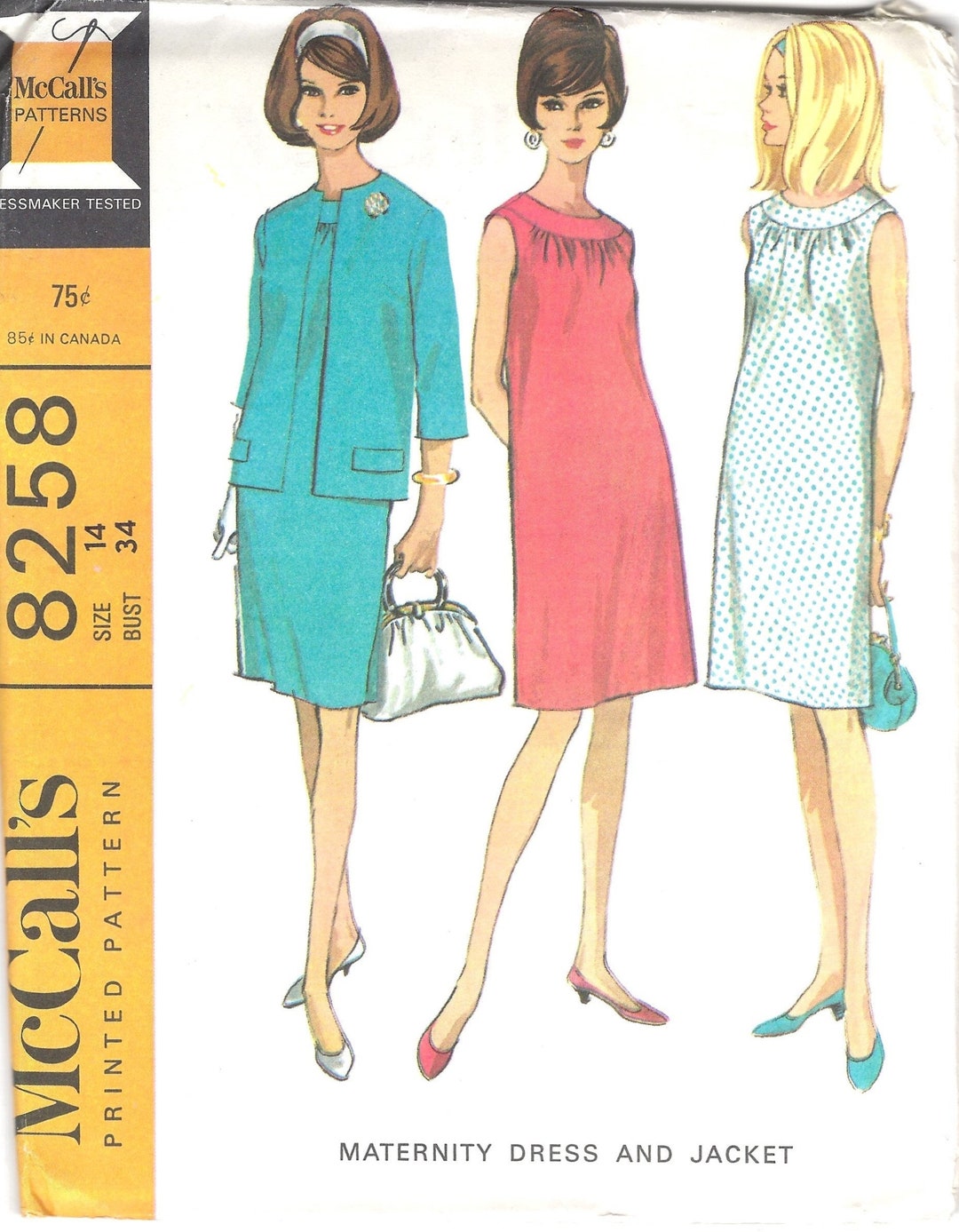 Vintage 60s Mccalls 8258 Sewing Pattern: Misses Dress & Jacket, Bust 34 ...