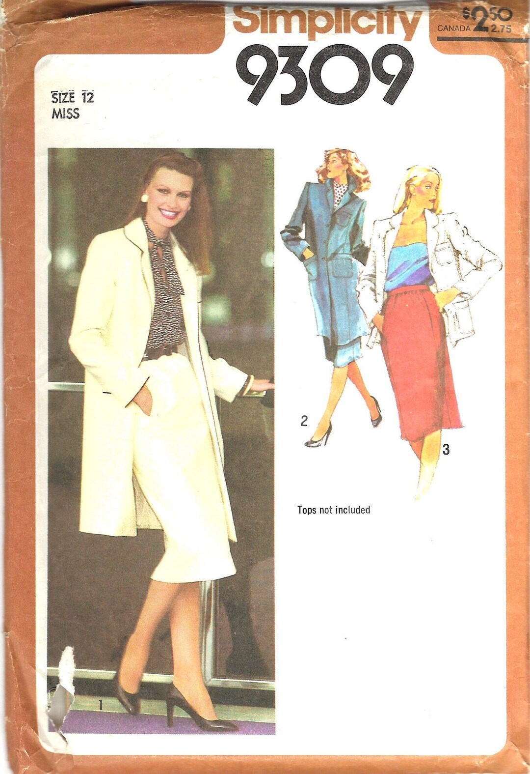 70s Simplicity 9309 Lined Jacket or Three-quarter Length Coat, Skirt ...