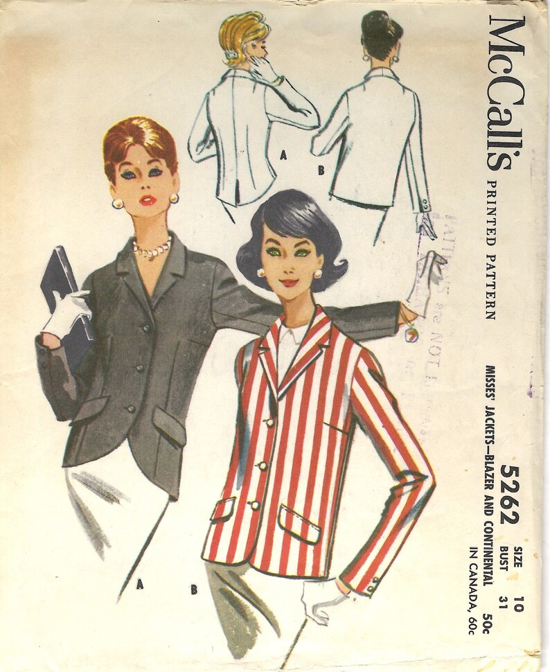 50s Blazers, Mccalls 5262 Vintage Sewing Pattern, Continental Style ...