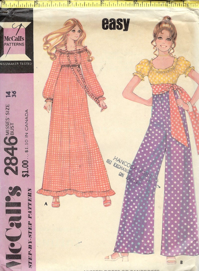 Mccall's 2846 70s Boho Dress and Jumpsuit Sewing Pattern - Etsy
