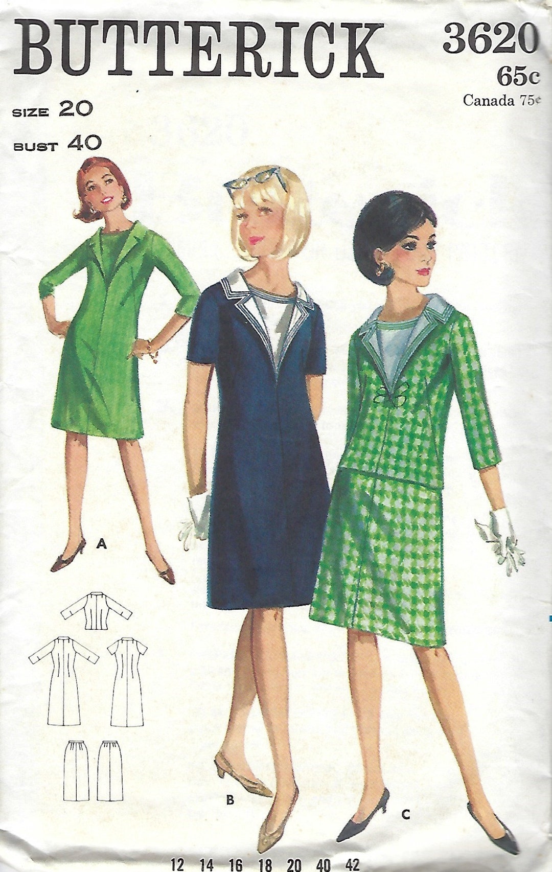 Butterick 3620 Sewing Pattern Misses' One or Two Piece Dress, Size 20 ...