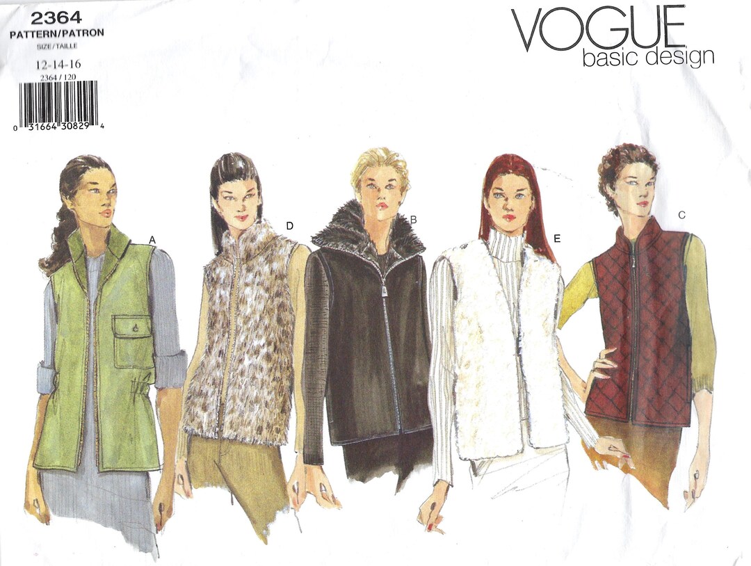 Sz 12-14-16 Vogue Basic Design Pattern 2364, Loose-fitting, Lined Vest ...