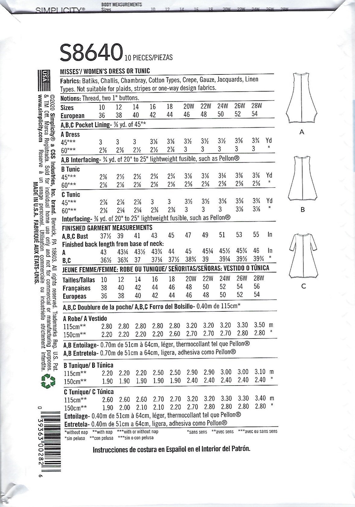 Simplicity S8640 Womens Dress Sewing Pattern UNCUT With - Etsy