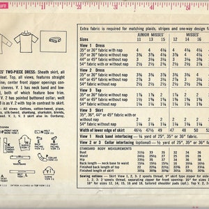 Simplicity 2311 Vintage Sewing Pattern, Two-piece Dress, Sheath Skirt ...