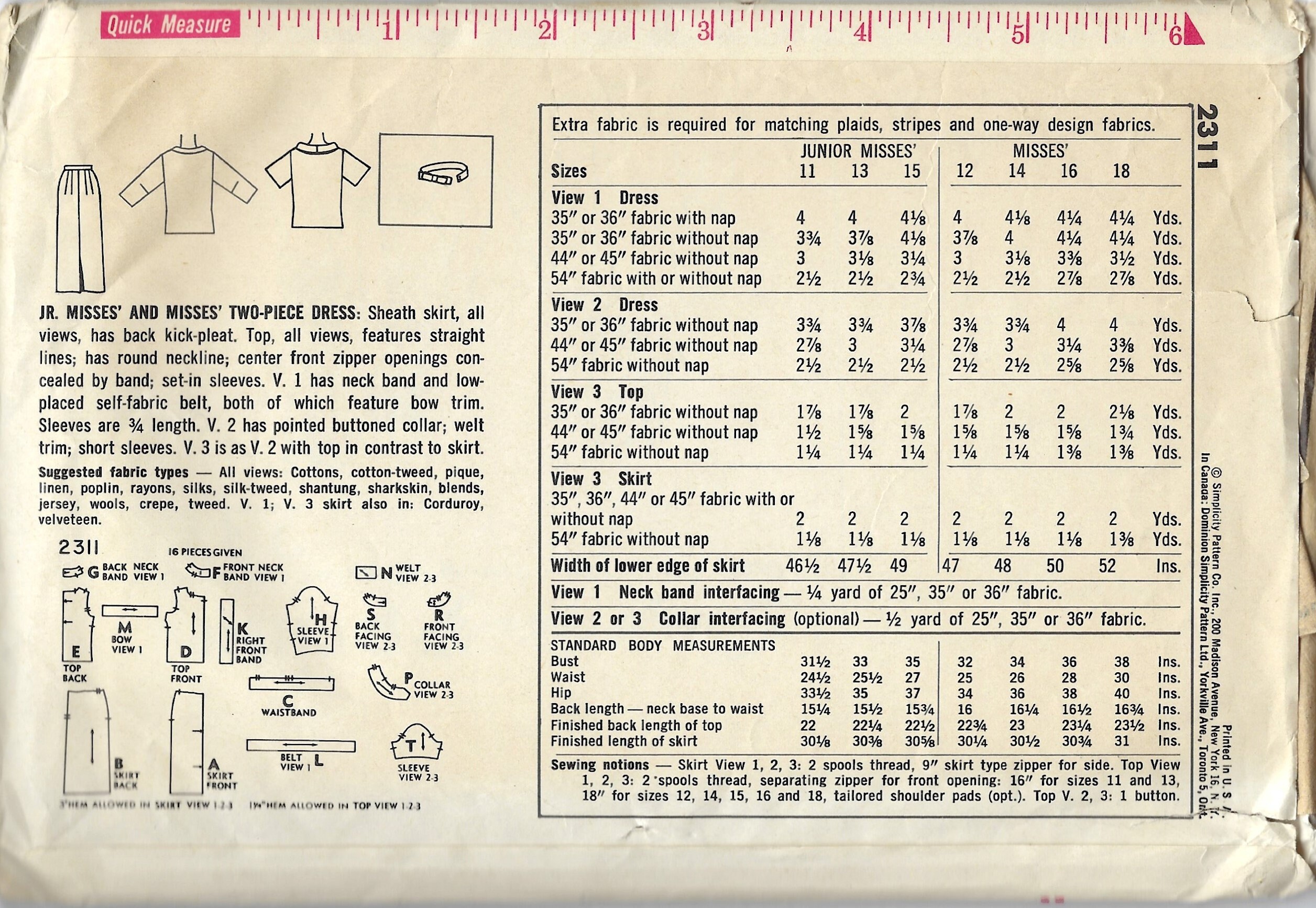 Simplicity 2311 Vintage Sewing Pattern Two-piece Dress | Etsy