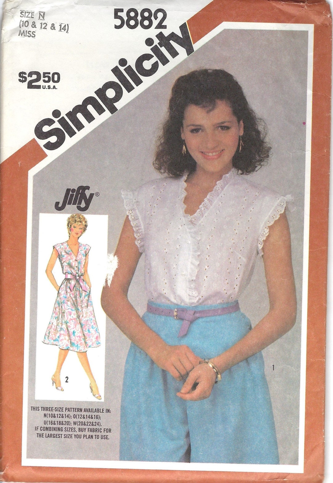 80s Simplicity 5882, 80s Dress and Top Pattern, Size 10, 12, 14, UNCUT ...