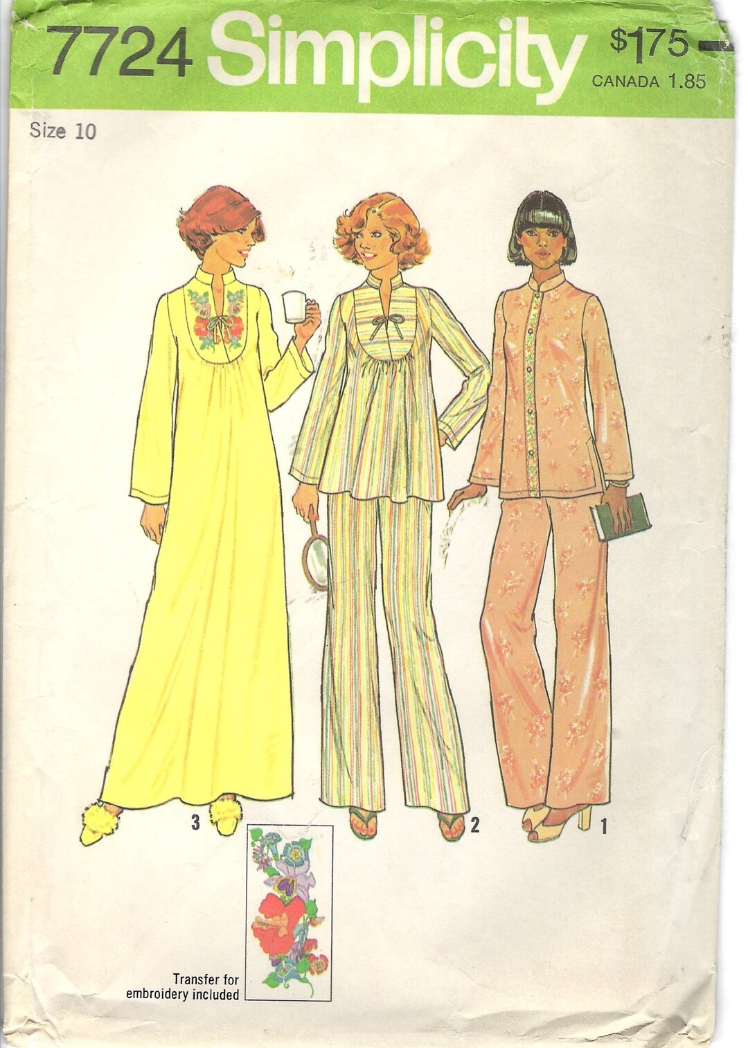 70s Simplicity 7724 Sewing Pattern, Pullover Caftan, Nightgown, Pajamas ...