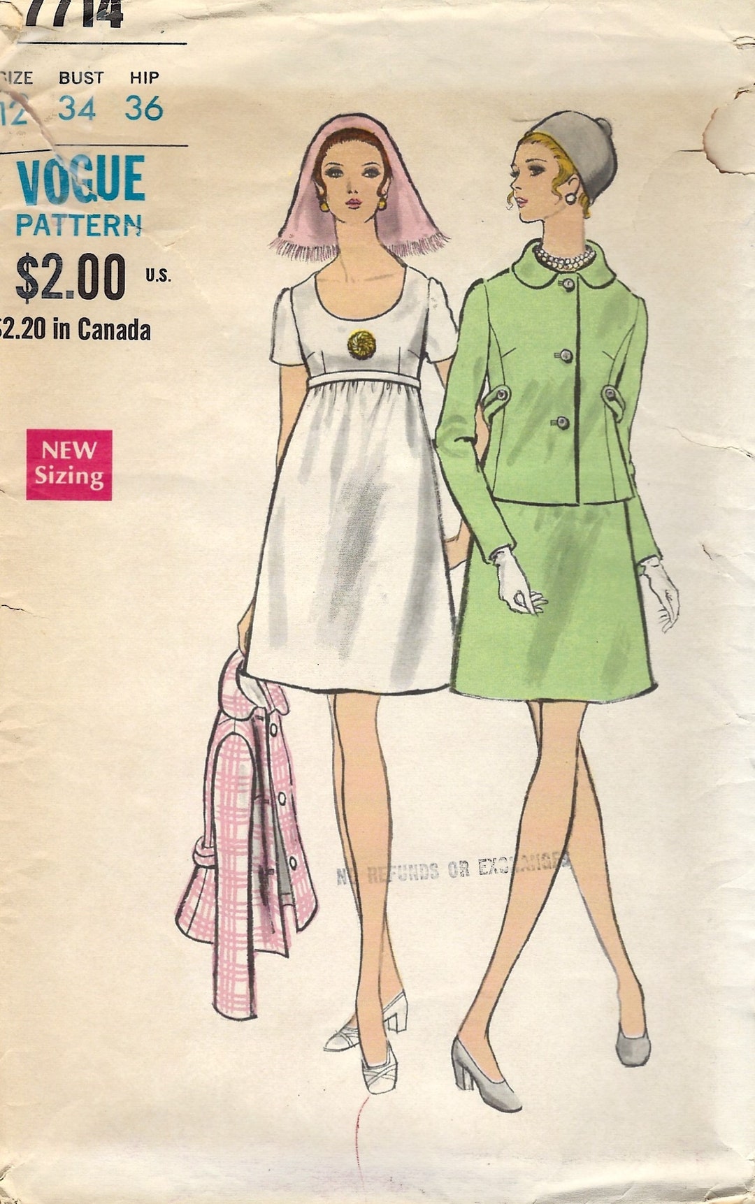 70s VOGUE 7714, High Waisted A Line Dress and Jacket, Bust 34 Vintage ...