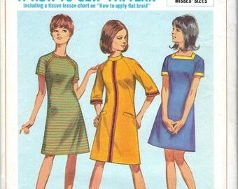 Vintage 1960's Simplicity 7638 Dress & Sash Sewing Pattern Size 16 Bust ...