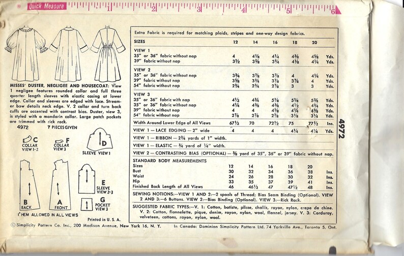 Simplicity 4972 Vintage Sewing Pattern Misses Duster Negligee - Etsy