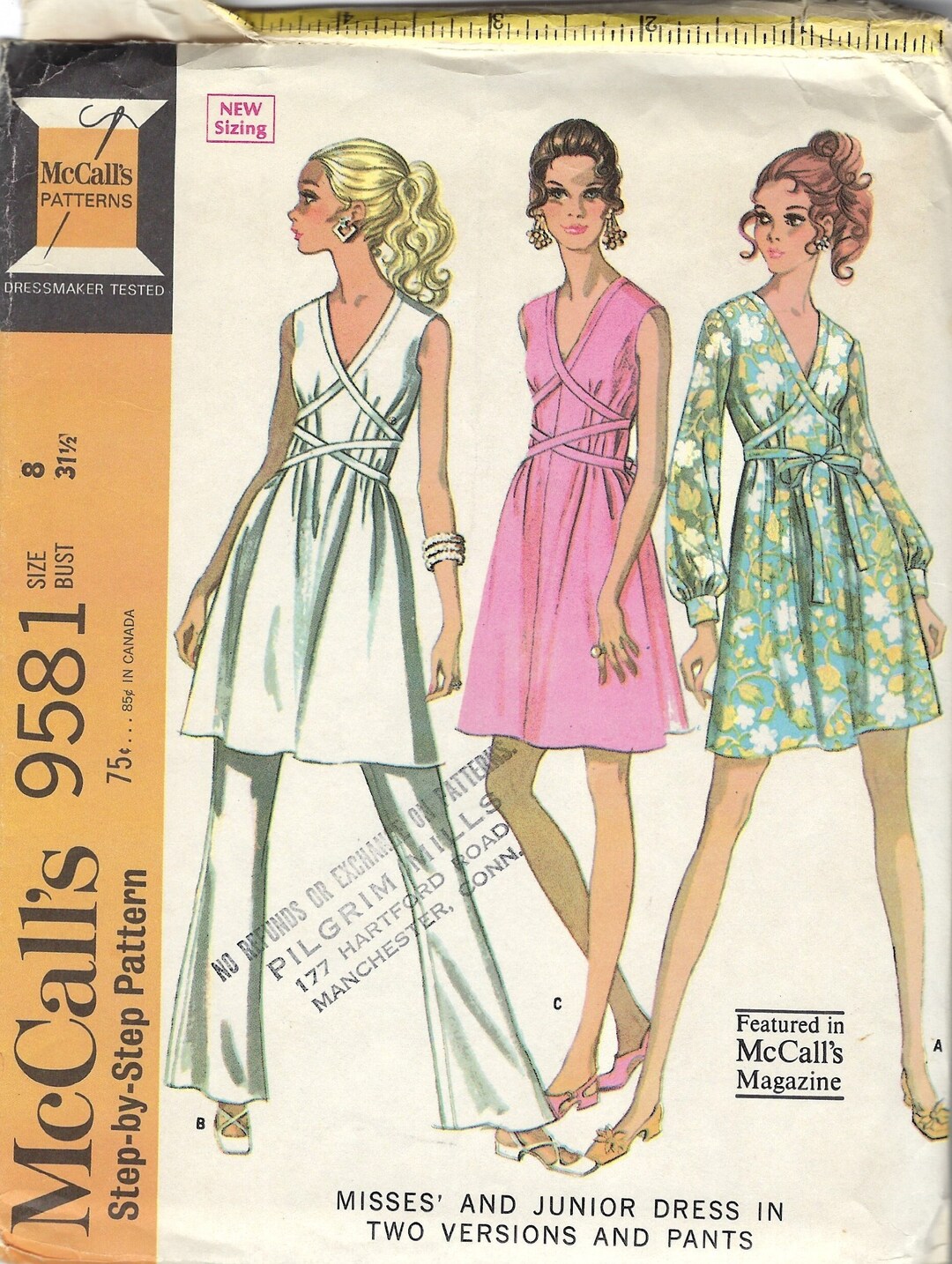 1960s Grecian Style Dress, Mccalls 9581, Sewing Pattern, Size 8, Bust ...