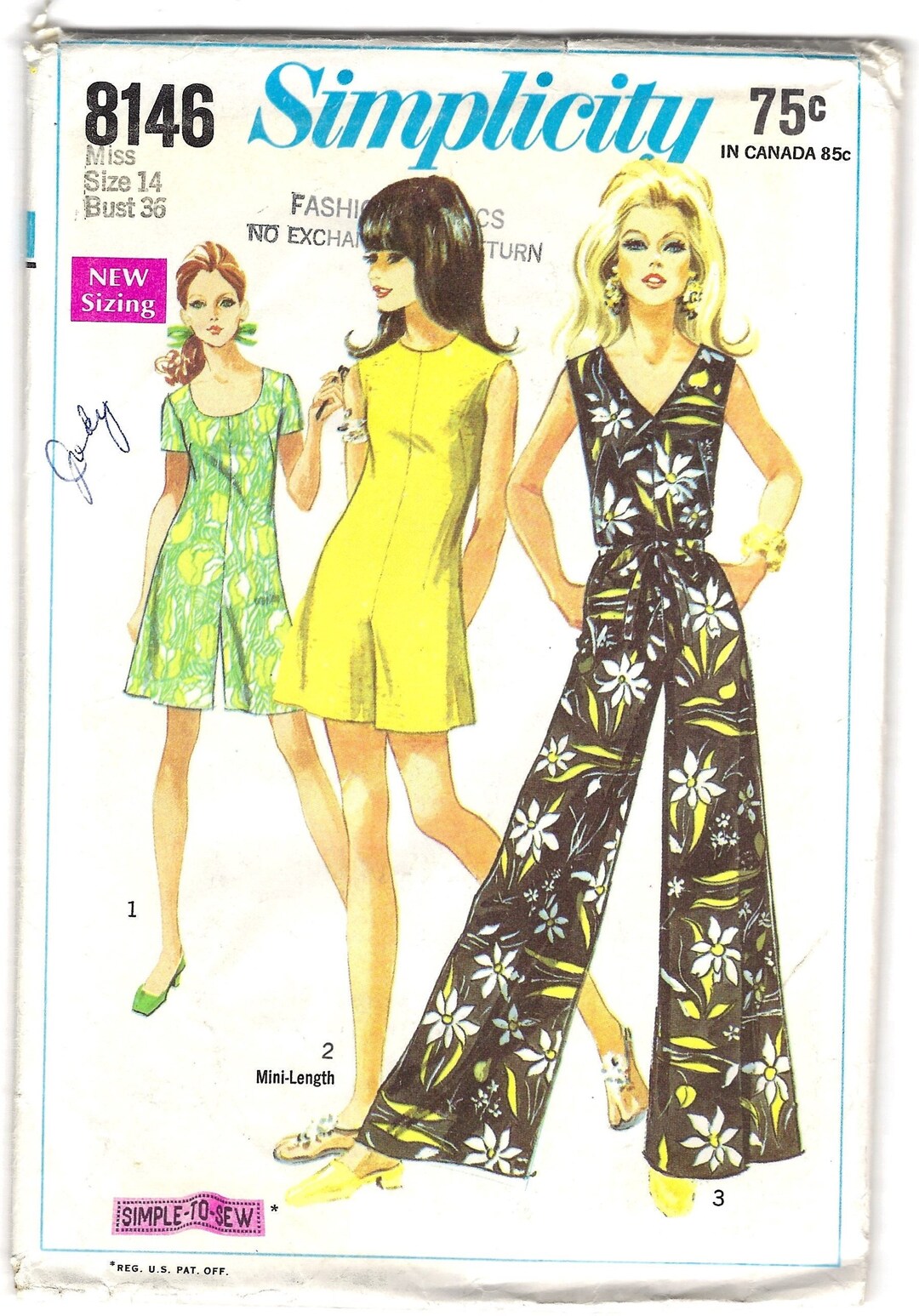 60s Simplicity 8146 Pantdress Sewing Pattern, Bust 36 - Etsy