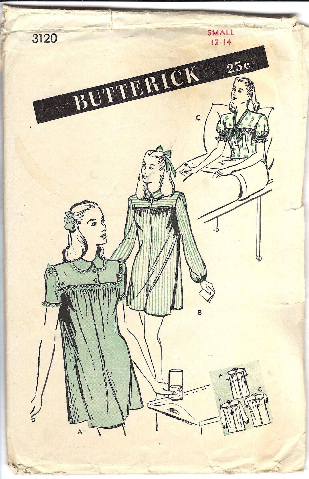 Butterick 3120 40s Hospital Gown, Nightshirt, Puff Sleeve, Peter Pan ...
