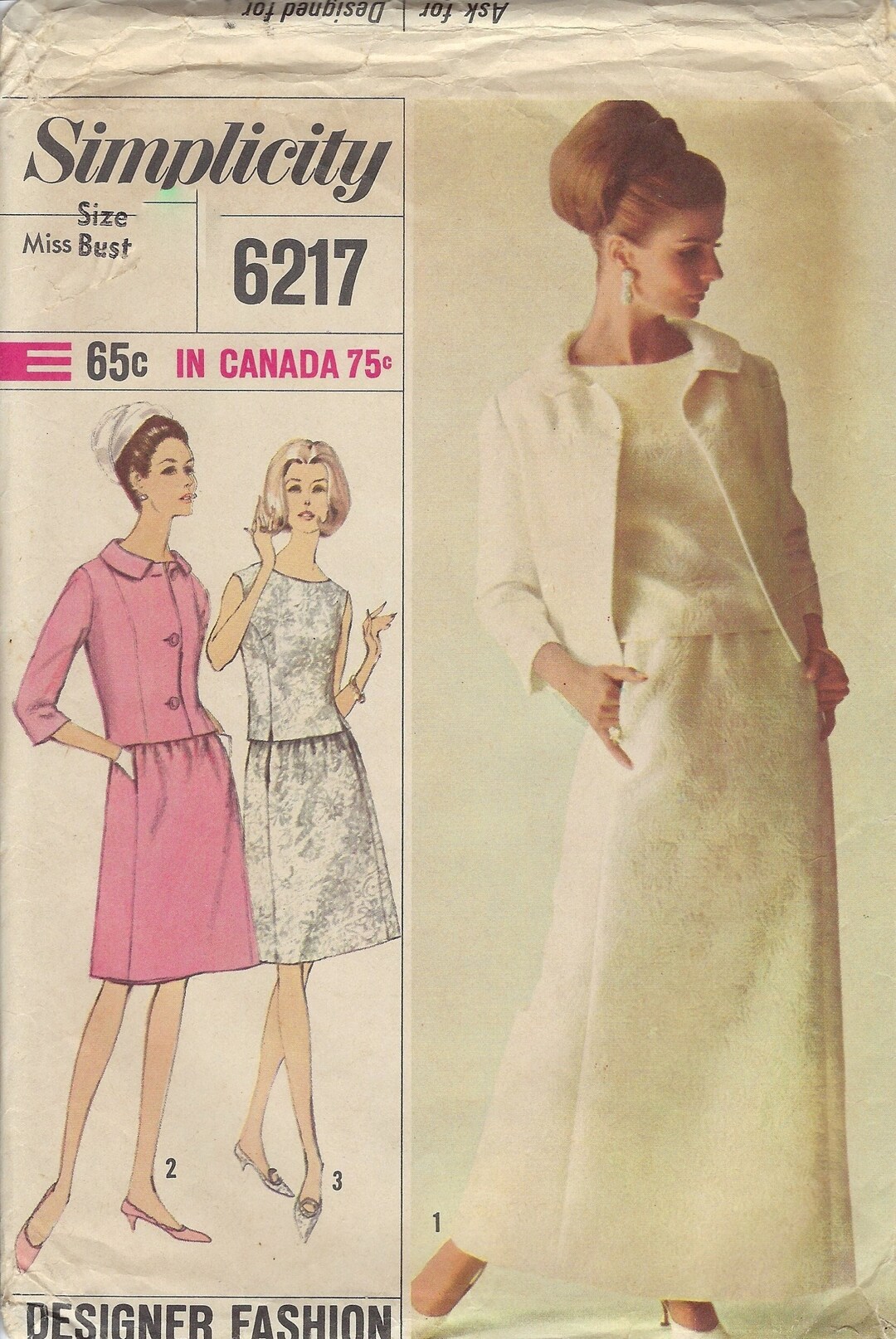 1960’s Simplicity 6217 Two Piece Dress With Jacket Size 12 Bust 32 ...