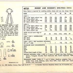 50s Simplicity 4731 Dress Sewing Pattern, Size 16 Bust 34 - Etsy