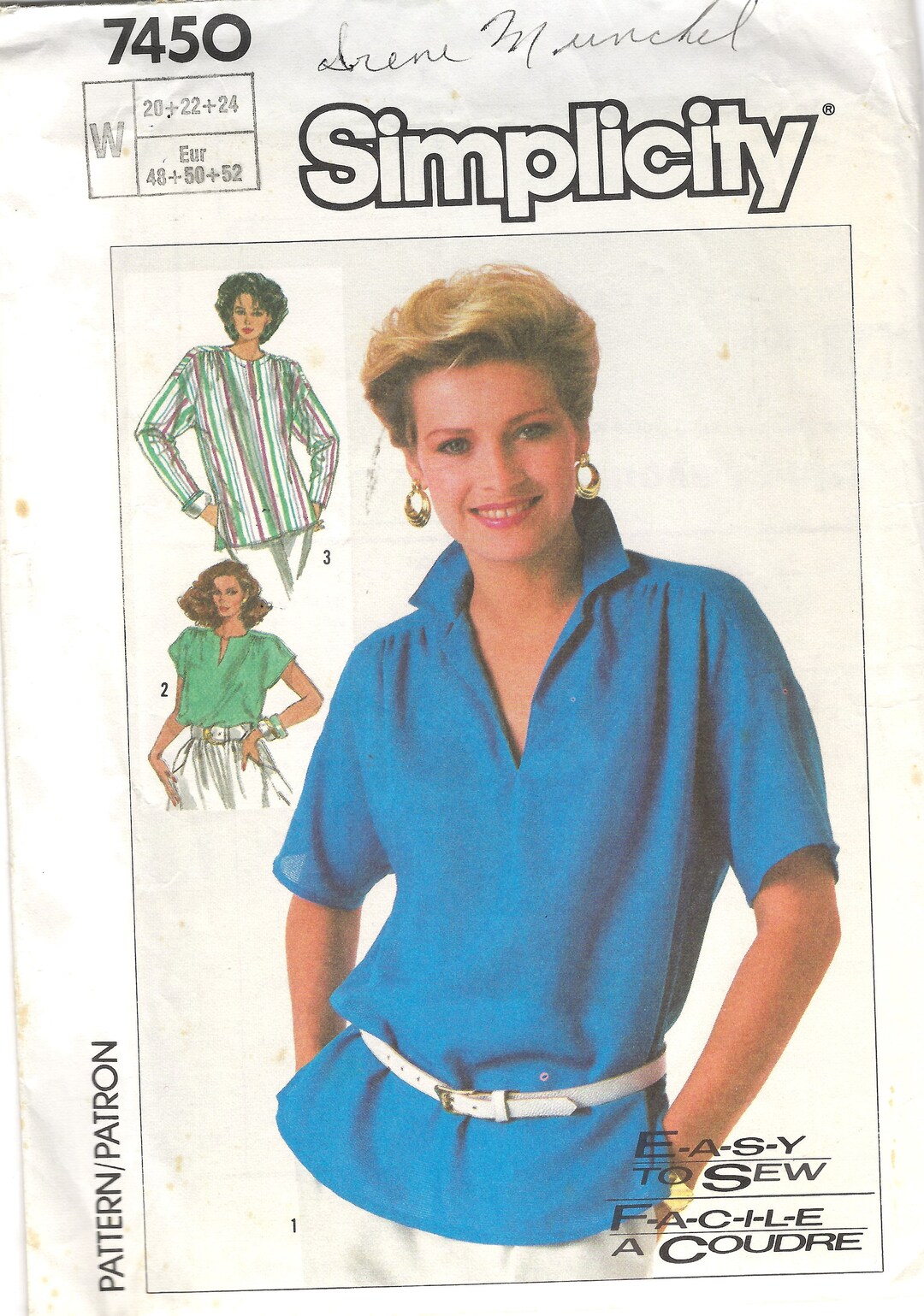 80s Simplicity 7450 Sewing Pattern: Loose Fitting Top, Size 20-24 Bust ...