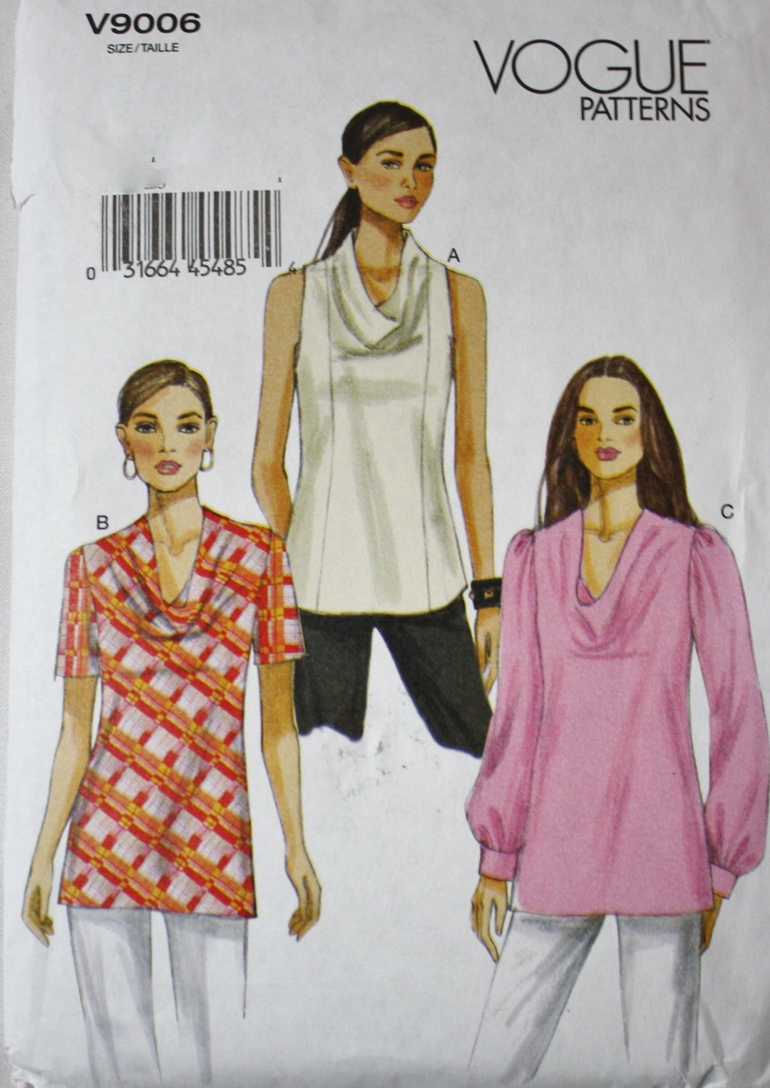Vogue Sewing Pattern V9006 Misses Pullover Top With Draped Front UNCUT ...