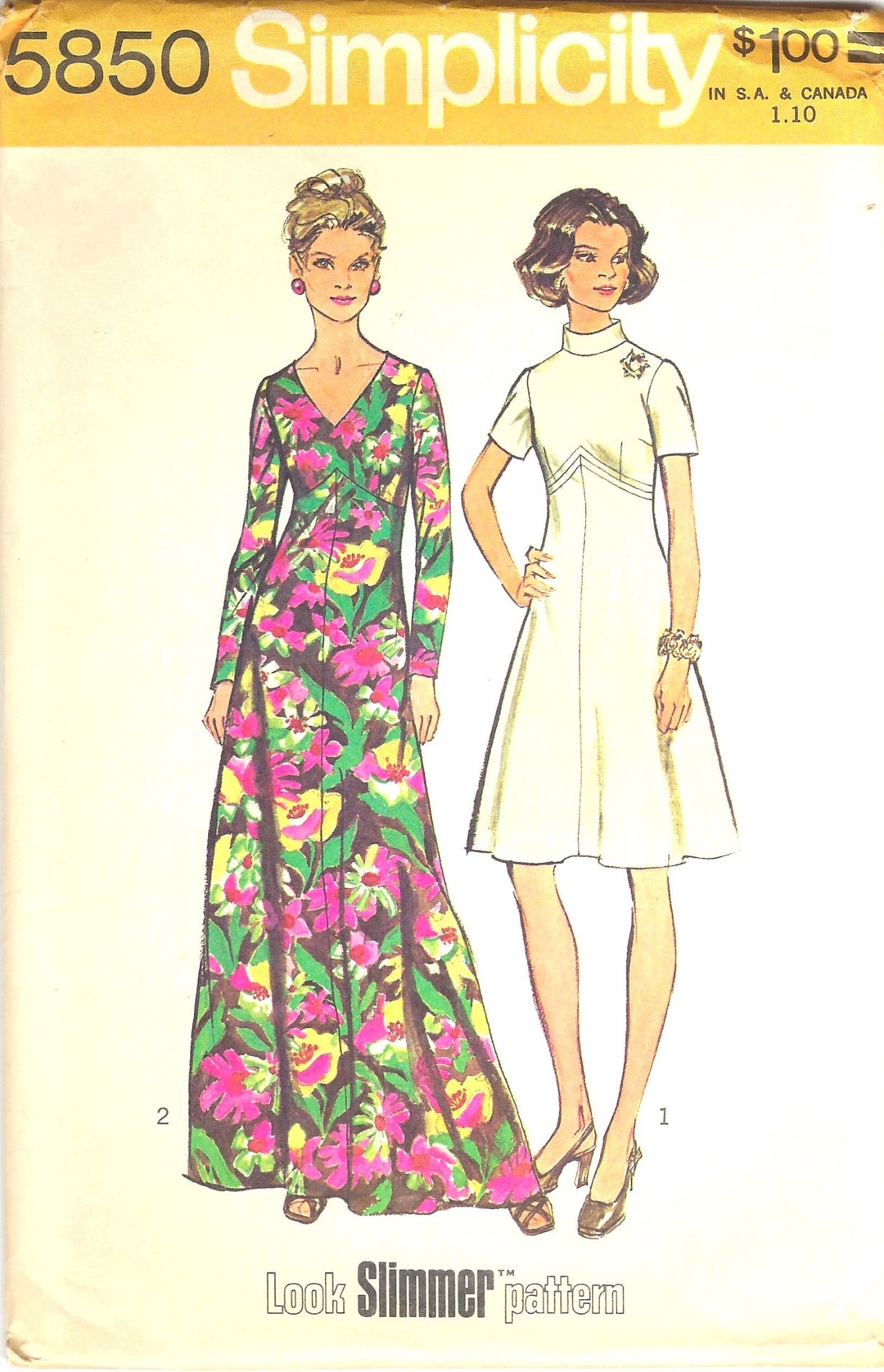 70s Dress Pattern, Simplicity Pattern 5850, Maxi Dress, A Look Slimmer ...