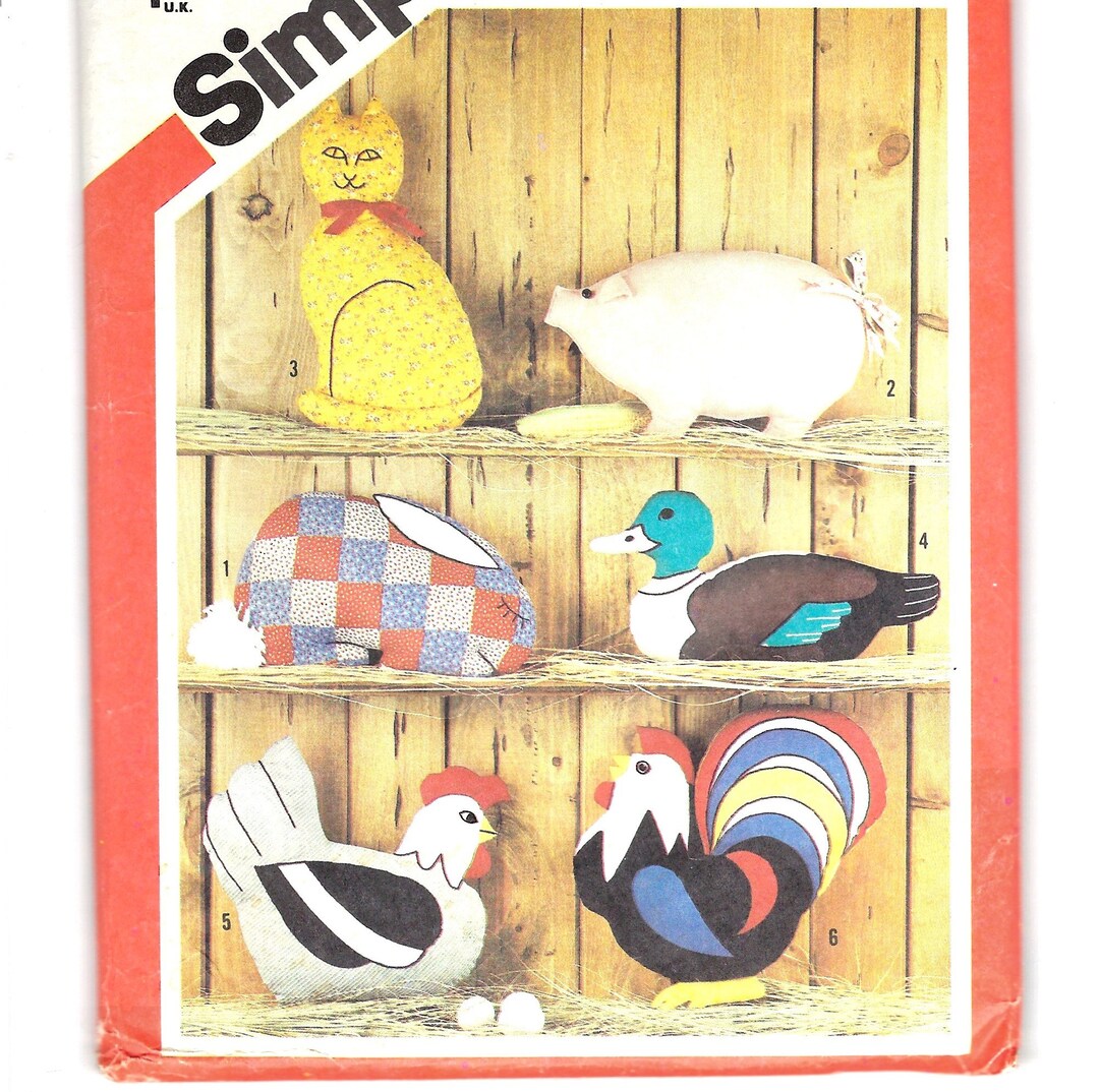 Vintage Simplicity Pattern 5684 Rabbit Pig Cat Duck Hen Rooster Stuffed Pillows, UNCUT - Etsy