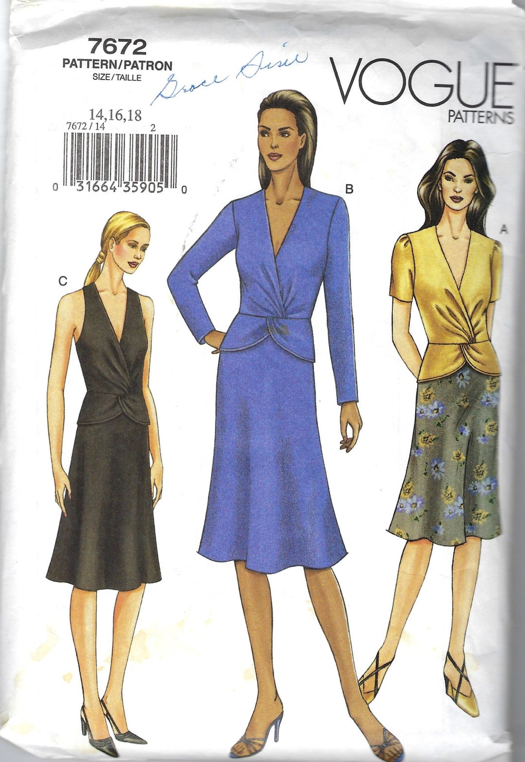 Vogue 7672, Top and Skirt Sewing Pattern, Sz 14-16-18 - Etsy