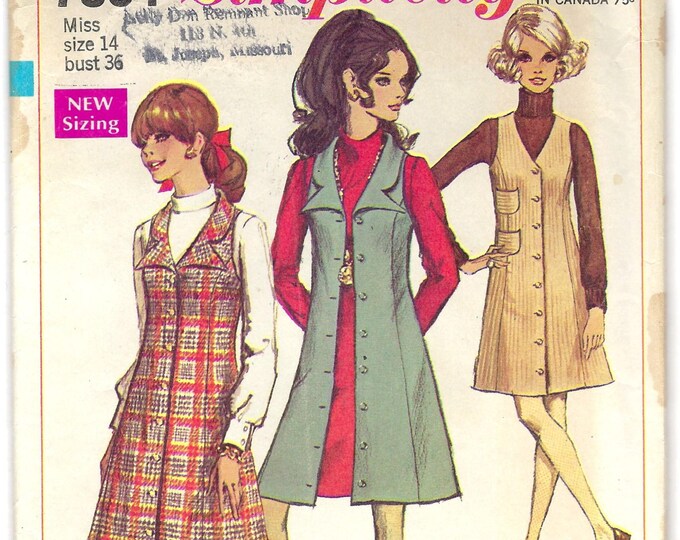 1960s Button Down A-line Jumper or Dress, Simplicity 7864 Sewing ...